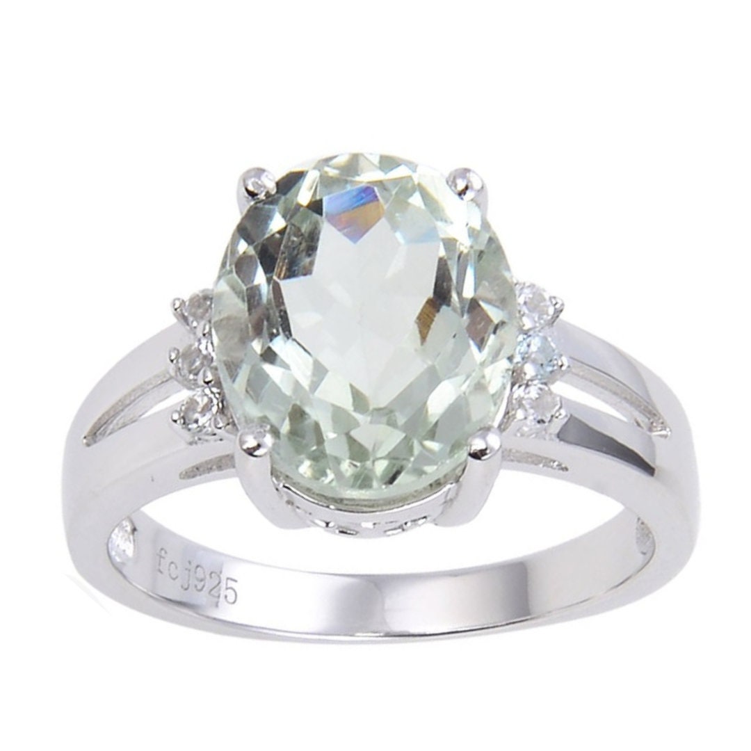 Green Amethyst Ring Art Deco Natural Oval Light Green Amethyst ...