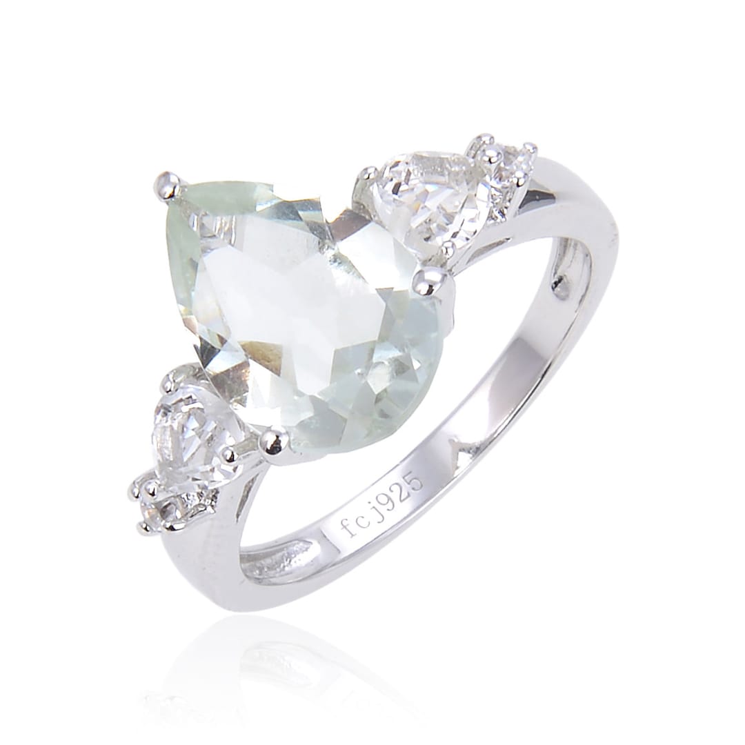 Green Amethyst Ring Natural Green Amethyst Teardrop Ring Green Amethyst ...