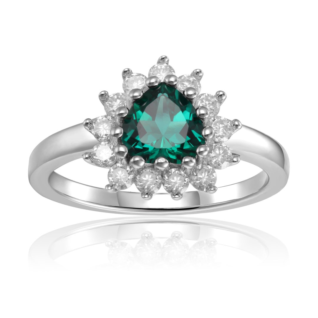 Green Heart Ring Grown Emerald Heart Ring for Women Silver Green ...