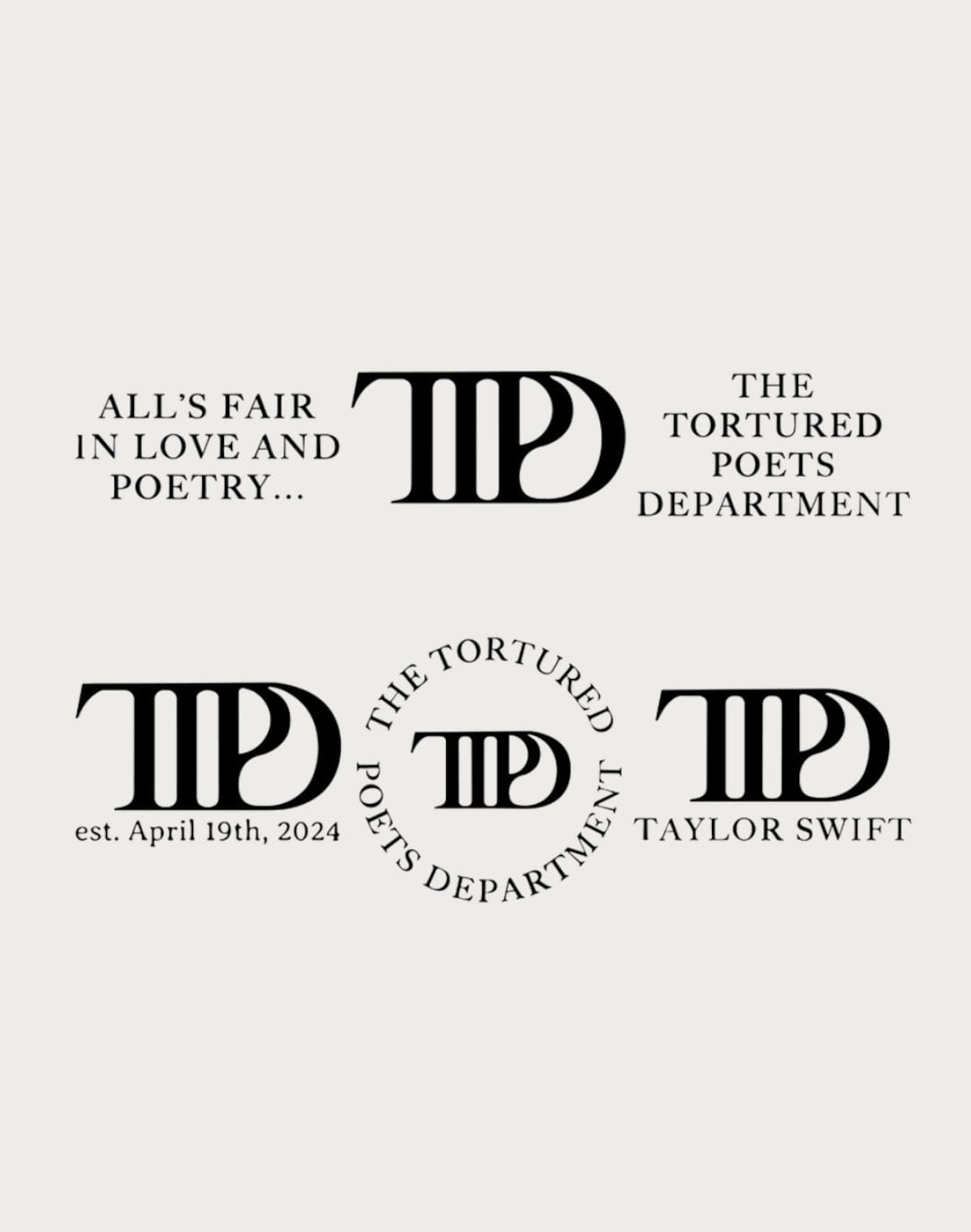 The Tortured Poets Department Taylor Swift TTPD Set of FIVE Logos PNGS ...