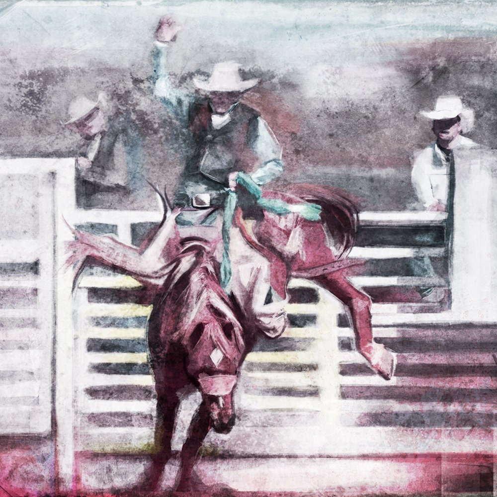 Painting Illustration Prints Of The Tucson Rodeo And A Bucking | Etsy