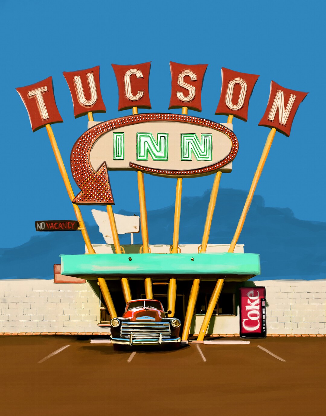 Painting Illustration of Historic Landmark Vintage Neon Sign and ...