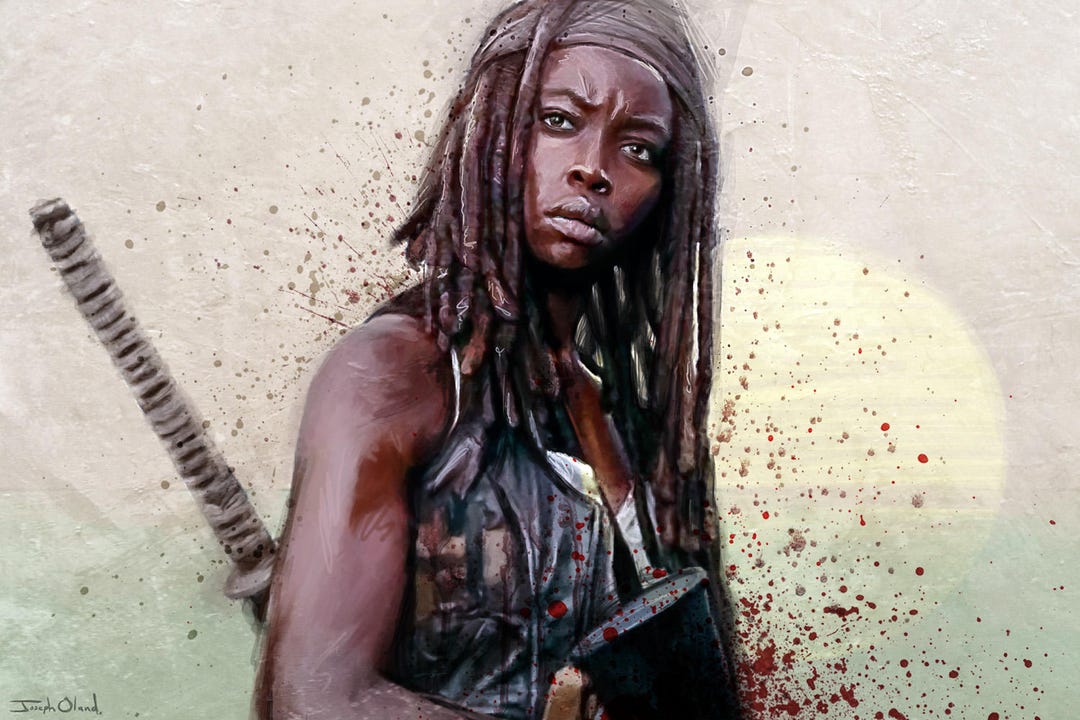 The Walking Dead Print Illustration of Michonne With Samurai Sword and ...