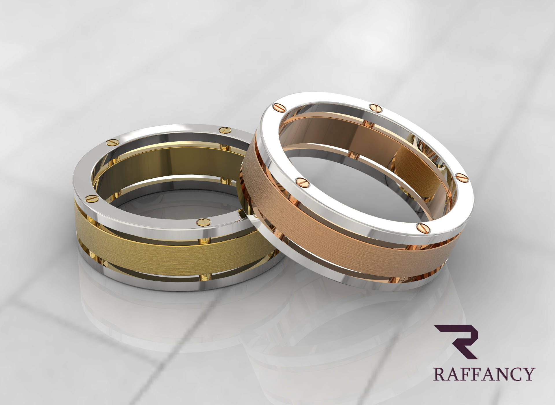 Original 14 K gold triple band wedding ring with screw design | Etsy