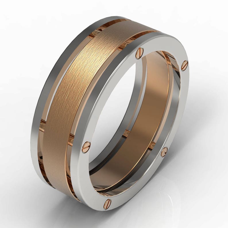 Original 14 K Gold Triple Band Wedding Ring With Screw Design Two Tone ...