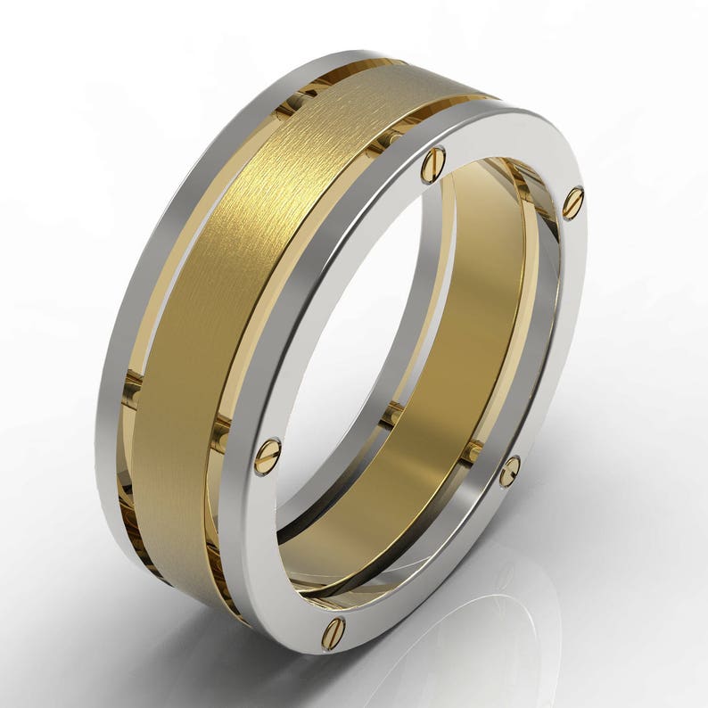 Original 14 K Gold Triple Band Wedding Ring With Screw Design Two Tone ...