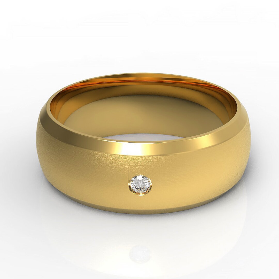 8mm Beveled Edge 14 K or 18 K Gold Matte Wedding Ring with a Bezel Set ...