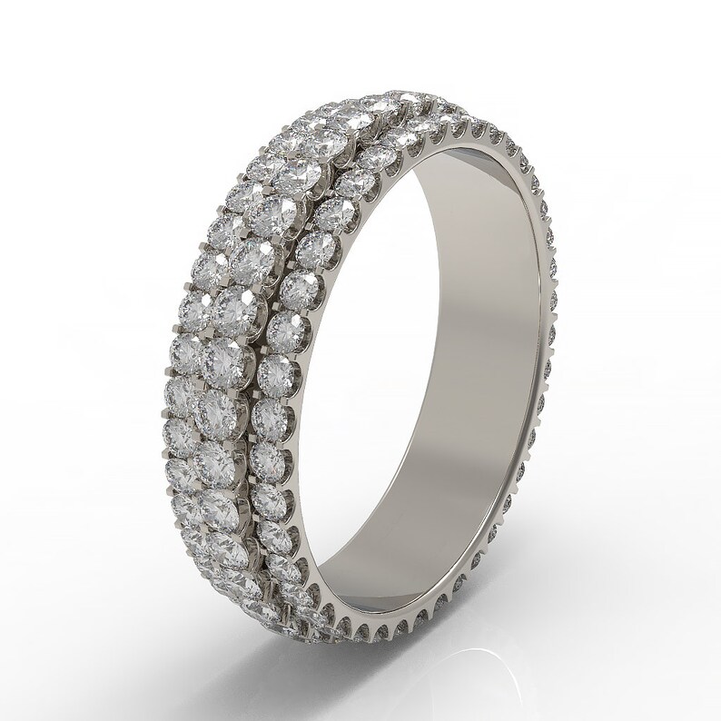 Sparkling Three Row Diamond Wedding Ring 14 Karat Gold and - Etsy