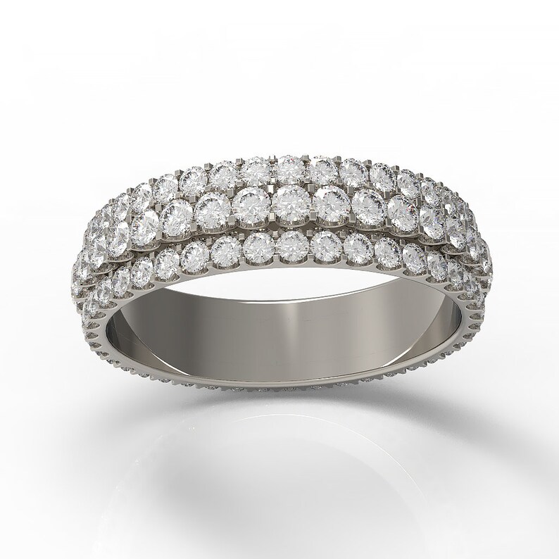 Sparkling Three Row Diamond Wedding Ring 14 Karat Gold and - Etsy