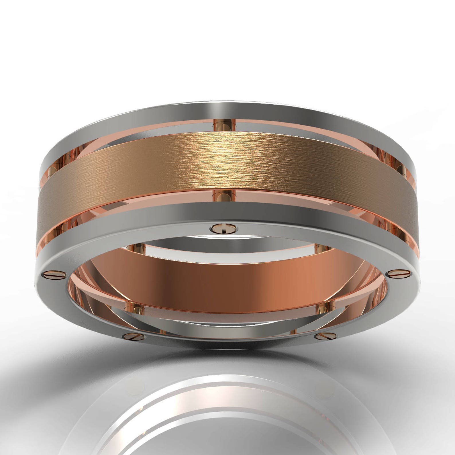 Original 14 K Gold Triple Band Wedding Ring With Screw Design Two Tone ...