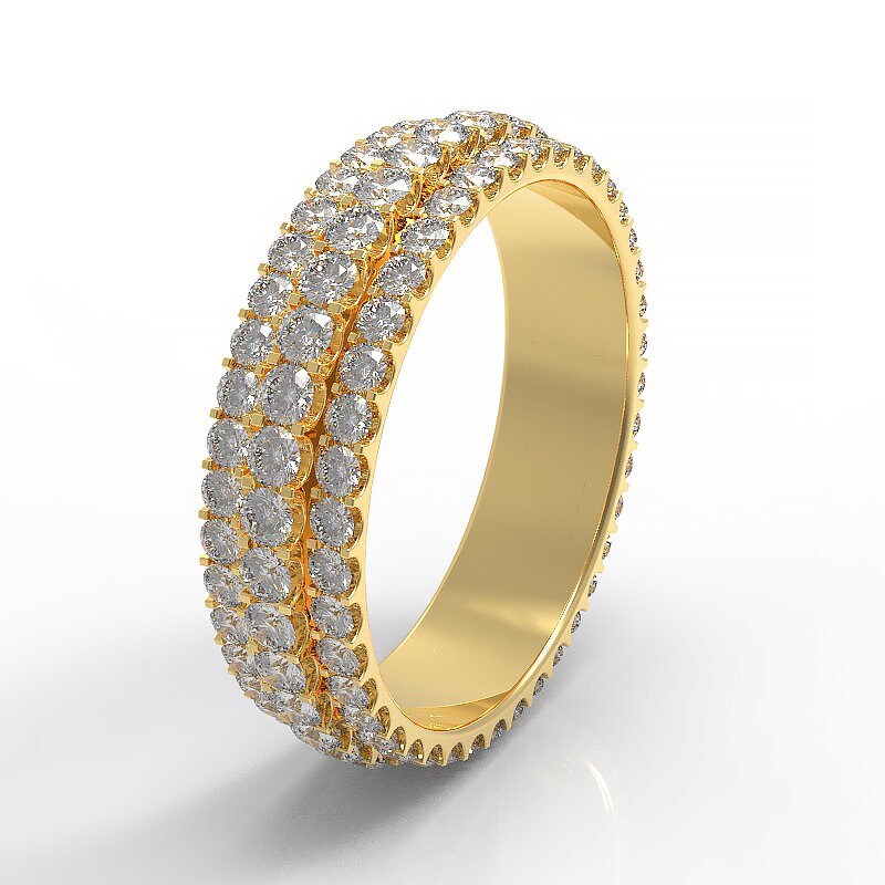 Sparkling three row diamond wedding ring 14 karat gold and | Etsy