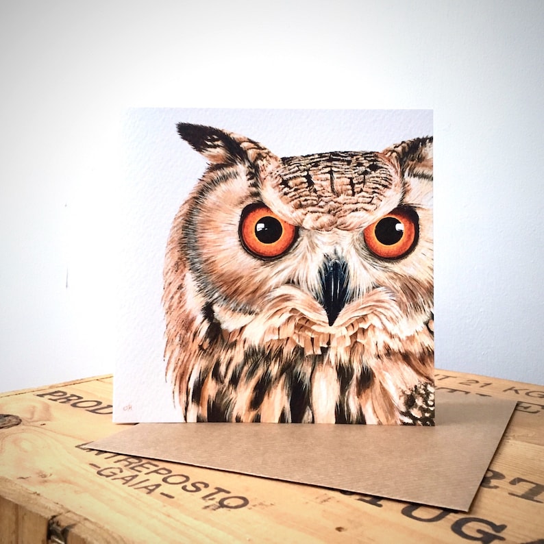 Eagle Owl Greetings Card Owl Card Owl Art Owl Painting Owl Portrait ...