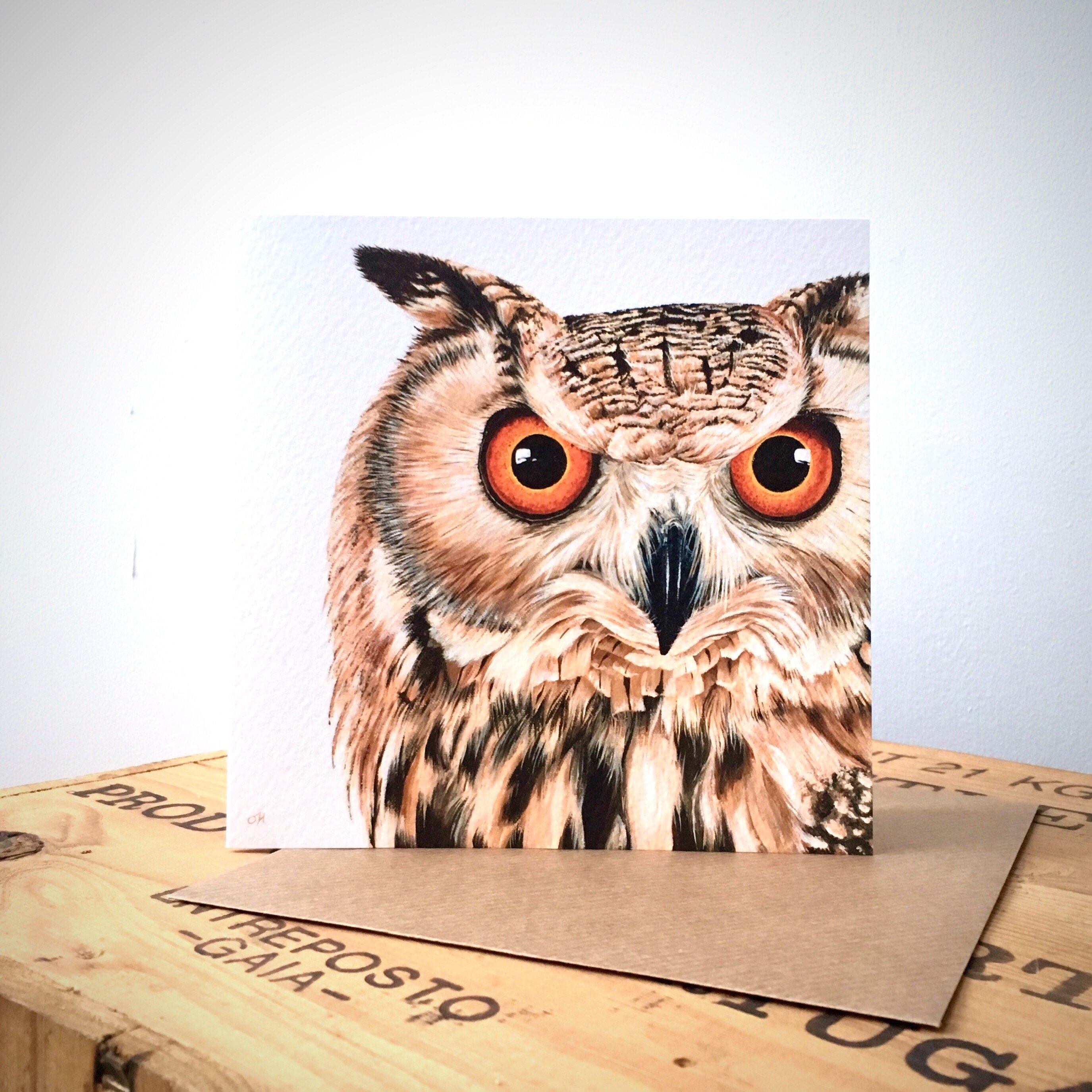 Eagle Owl Greetings Card Owl Card Owl Art Owl Painting Owl Portrait ...