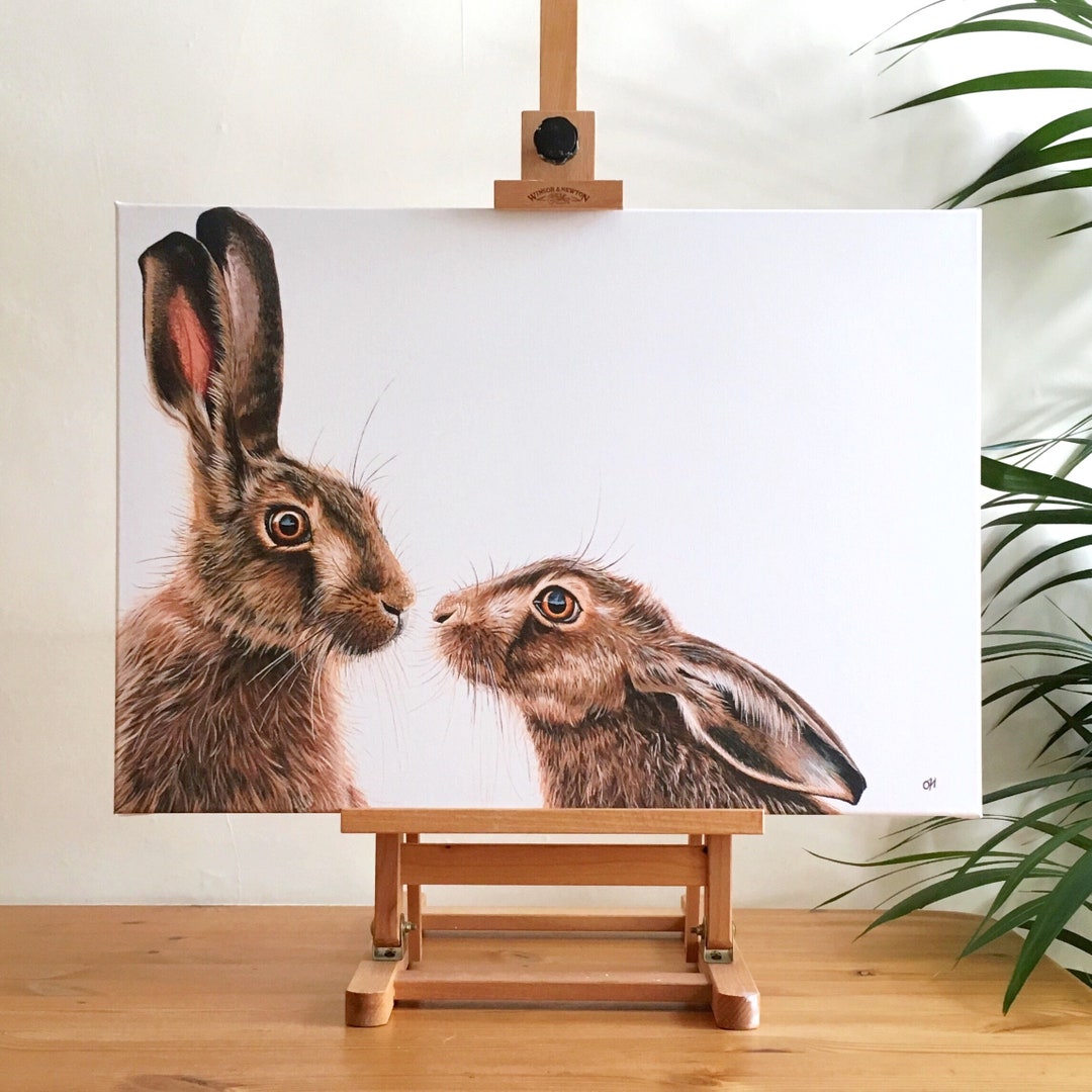 Kissing Hares - Limited Edition Giclée Canvas Print; Hare Art - Hare ...
