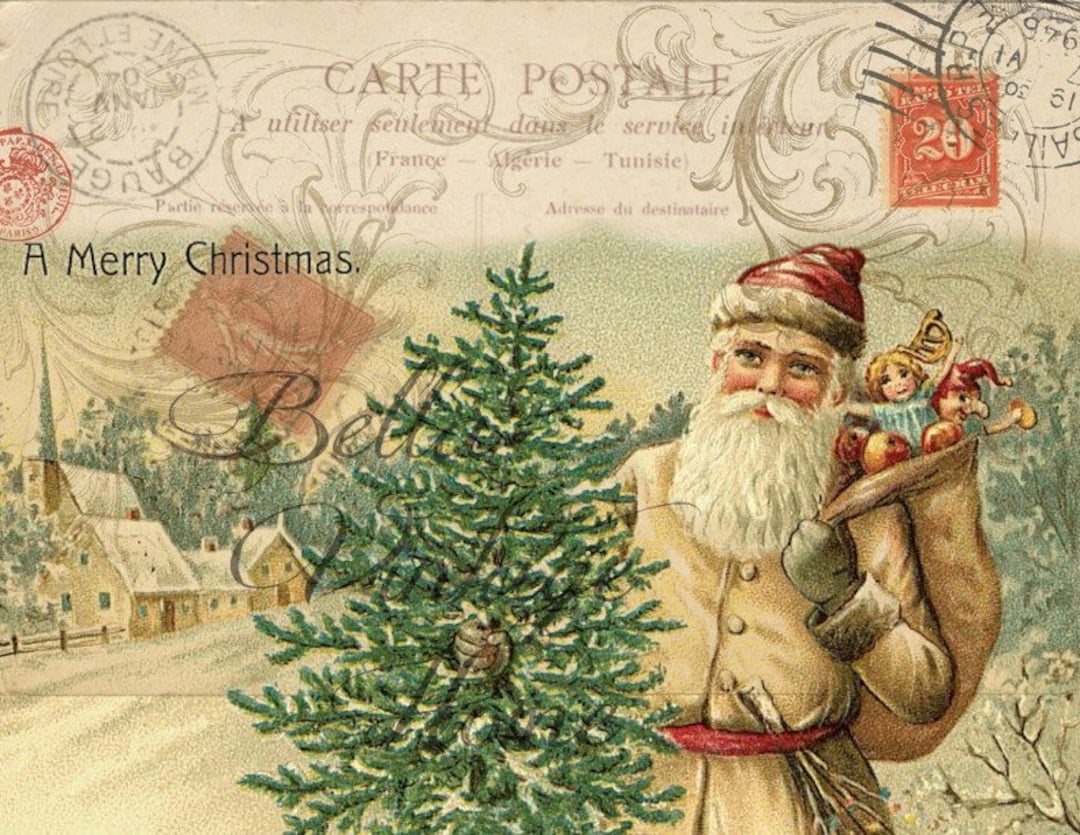 Vintage Art Print-christmas Santa Carte Postle - Etsy