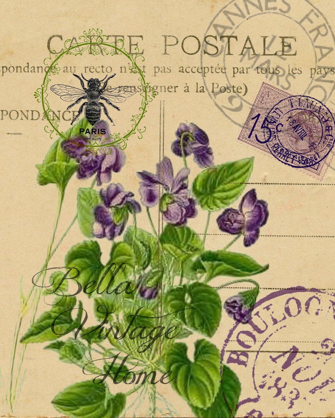 Vintage Art Print- Floral Violet - Etsy