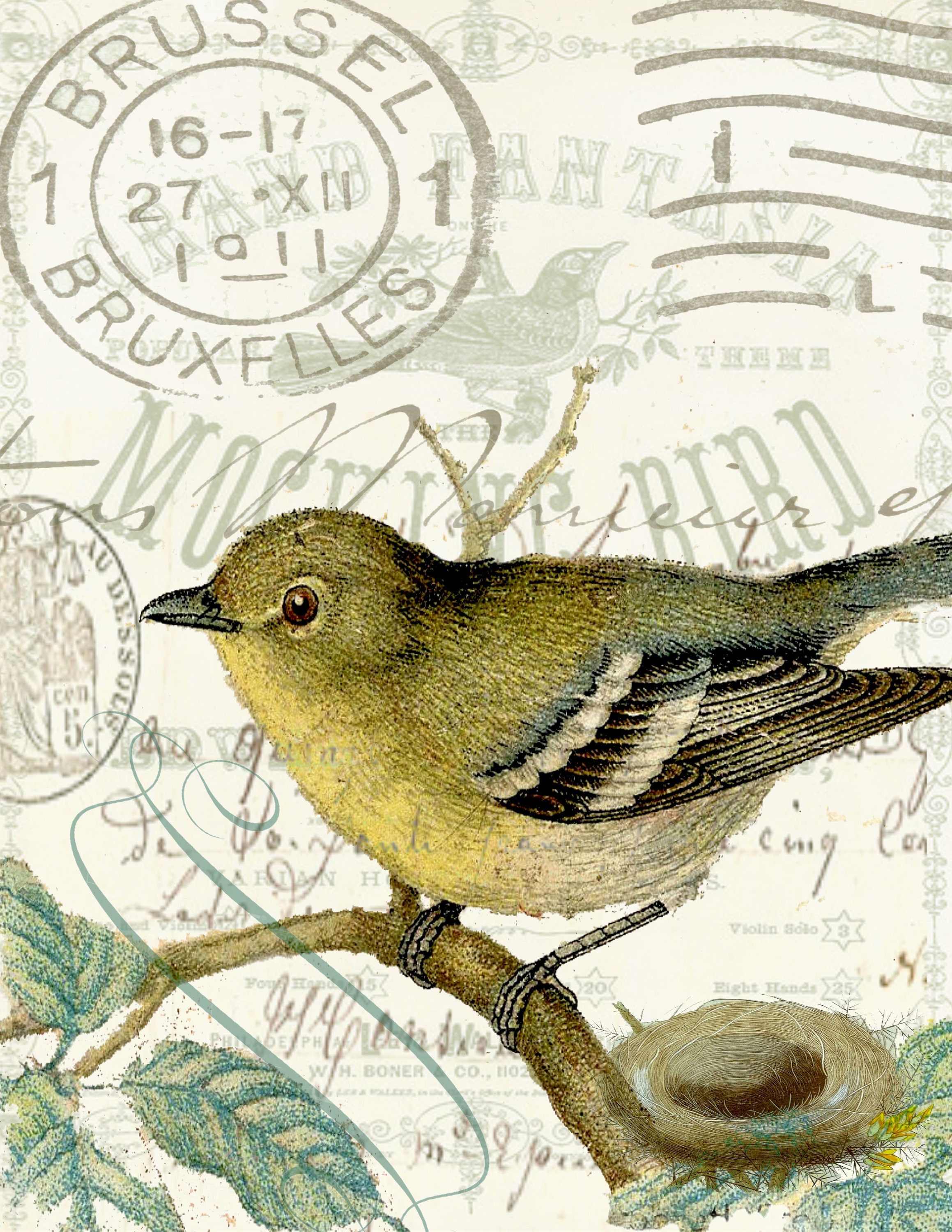Vintage Art Print- Bird- Yellow Bird - Etsy