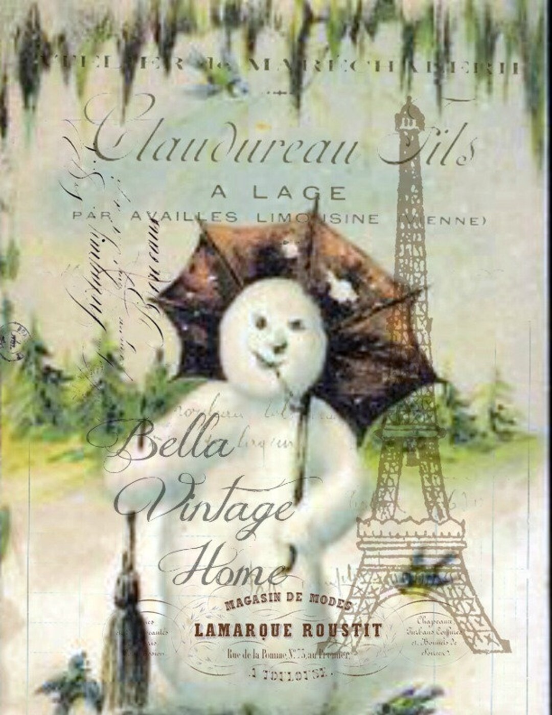 Vintage Art Print-christmas Paris Snowman Print - Etsy