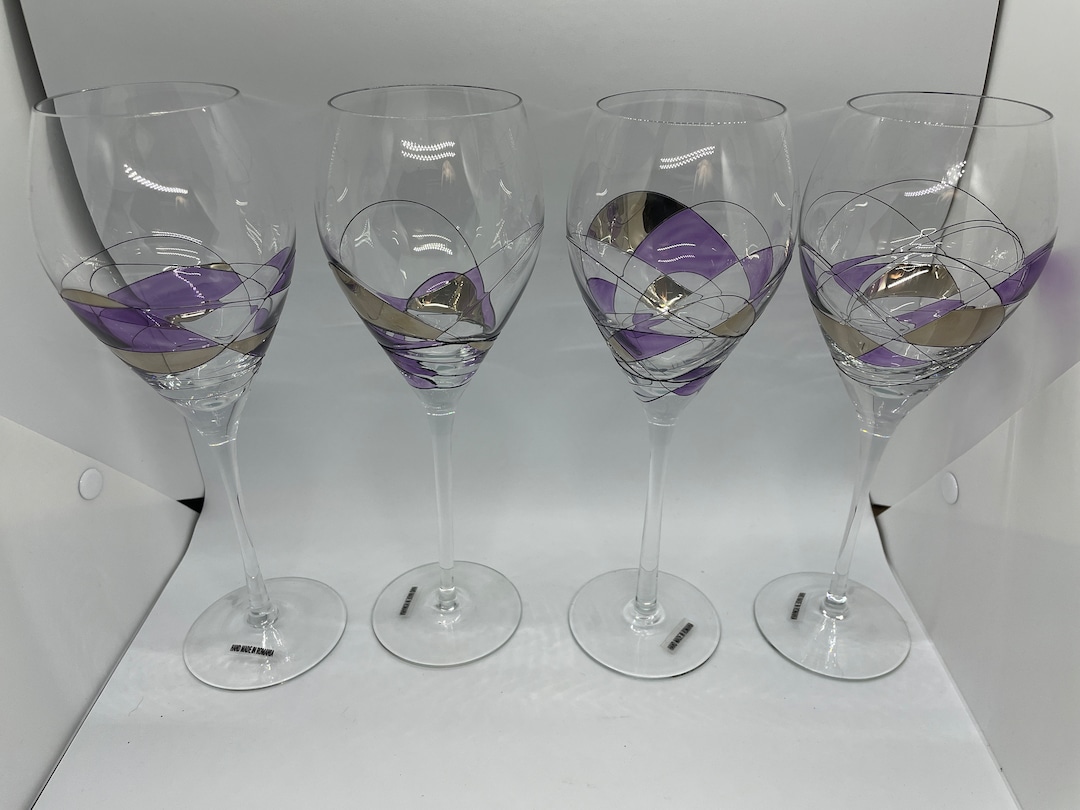 Stunning Set of 4 Romanian Stained Glass Crystal Wine Glasses. - Etsy