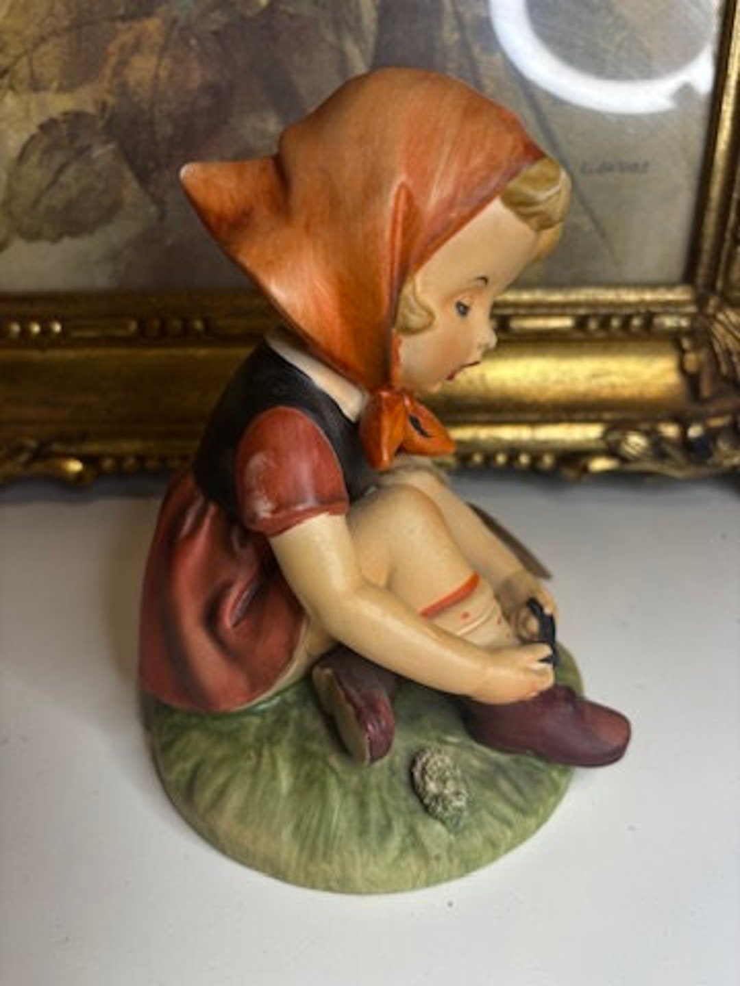 Erich Stauffer Hand Painted Figurine Girl Tying Shoe - Etsy