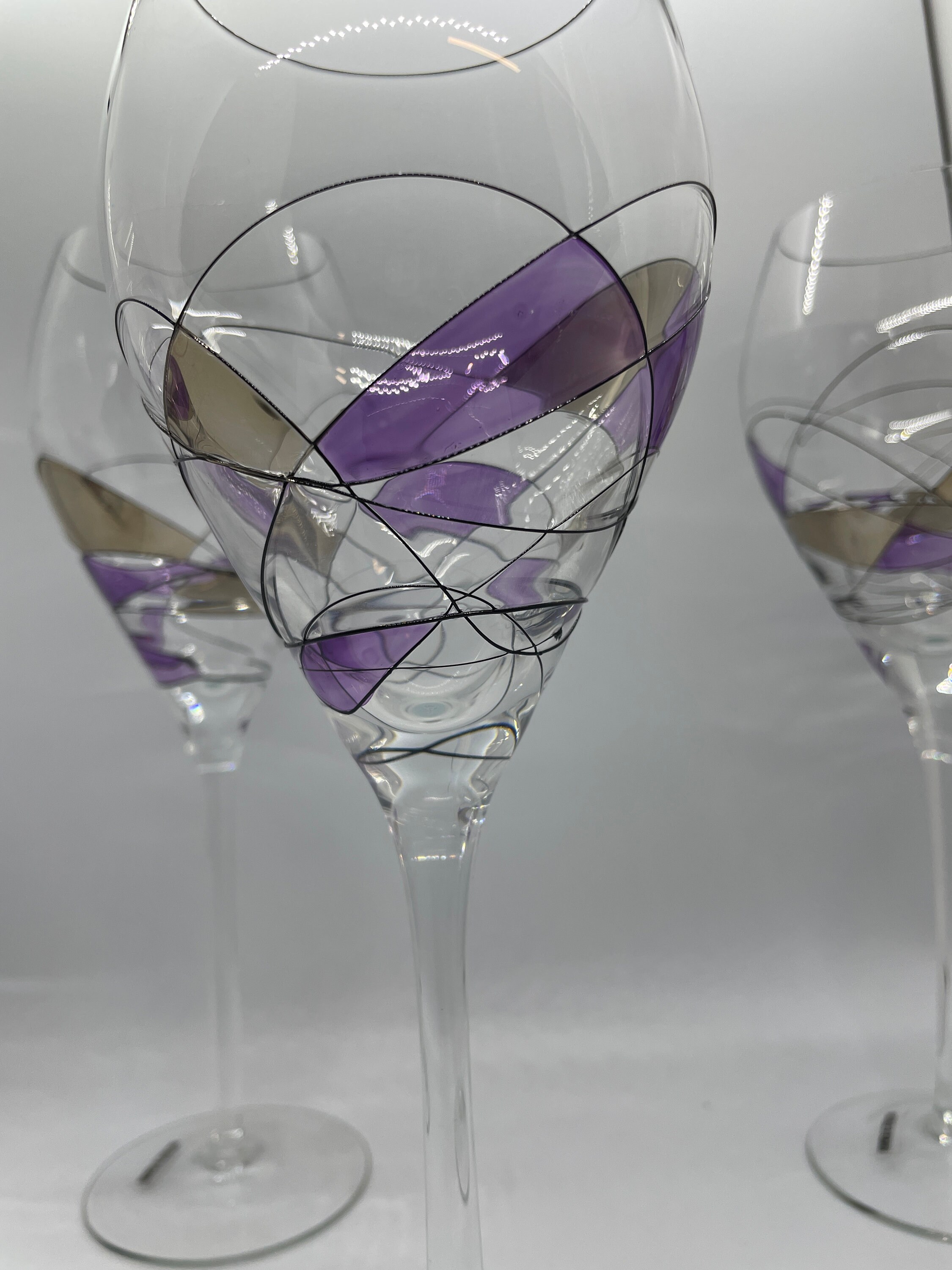 Stunning Set of 4 Romanian Stained Glass Crystal Wine Glasses. - Etsy