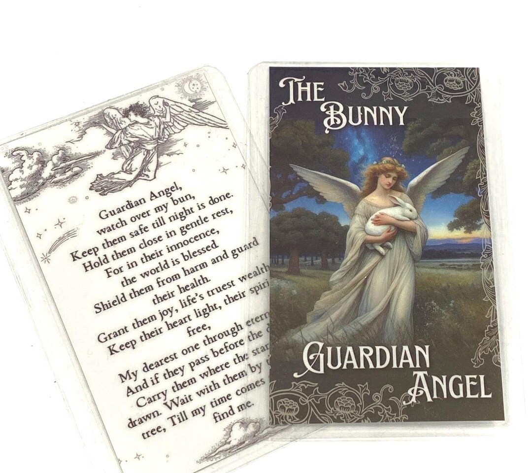 Bunny Guardian Angel Small Prayer Card - Etsy