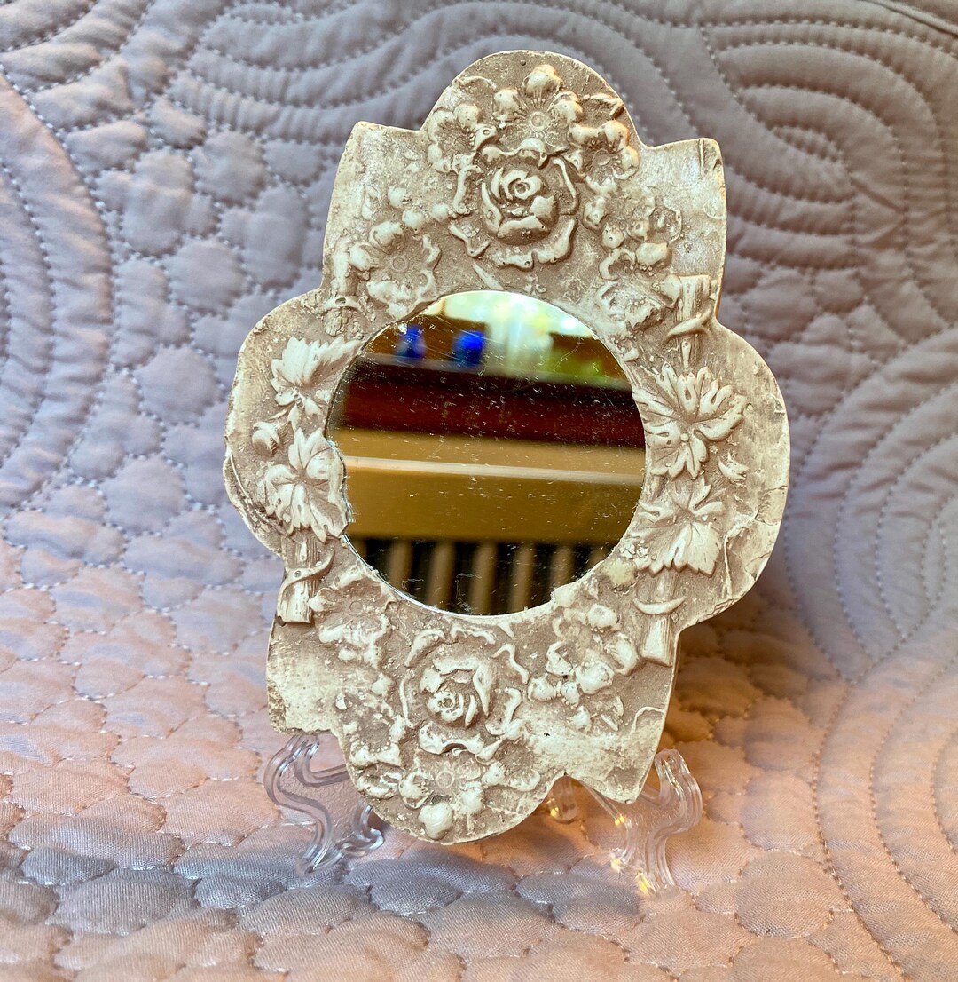 Rustic Chalkware Mini Wall Mirror Roses and Leaves - Etsy