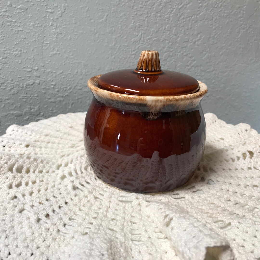Hull Pottery Brown Drip Mini Bean Pot Hull Brown Drip Honey Pot Sugar ...