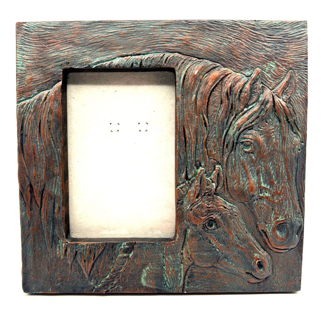Rustic Bronze Look Horse Picture Frame: Mare and Foal Equestrian Decor ...