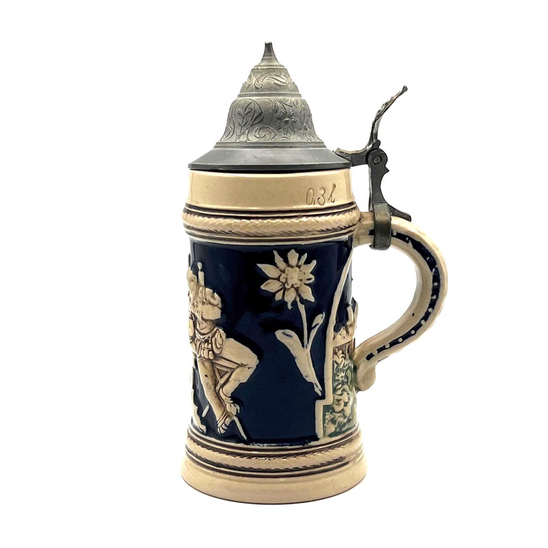 Vintage German Beer Stein With Pewter Lid - Wick- Werke Cobalt Blue ...