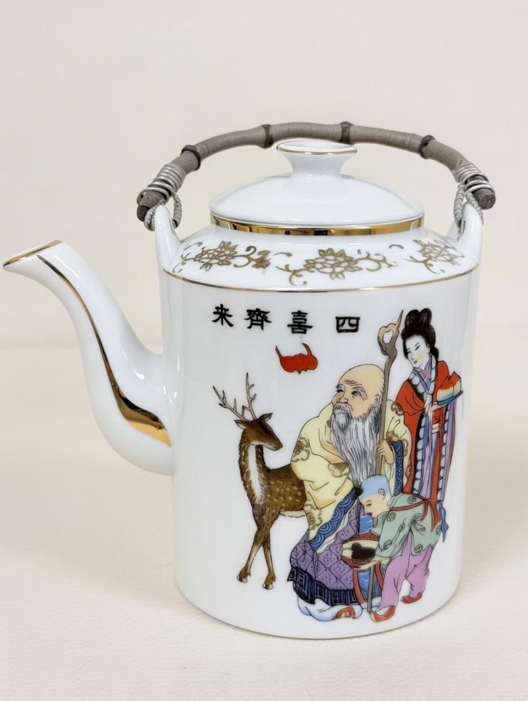 Satsuma-style Porcelain Teapot: Hand-painted Shouxing God of Longevity ...