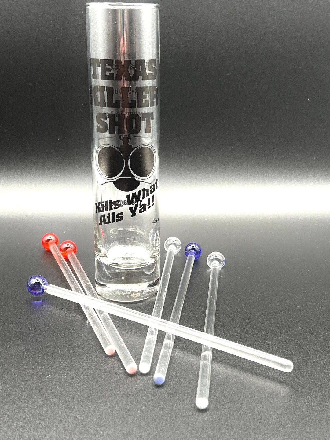 Oversized Texas Killer Shot Glass 7.5 Inches With 6 Bar Swizzle Sticks ...
