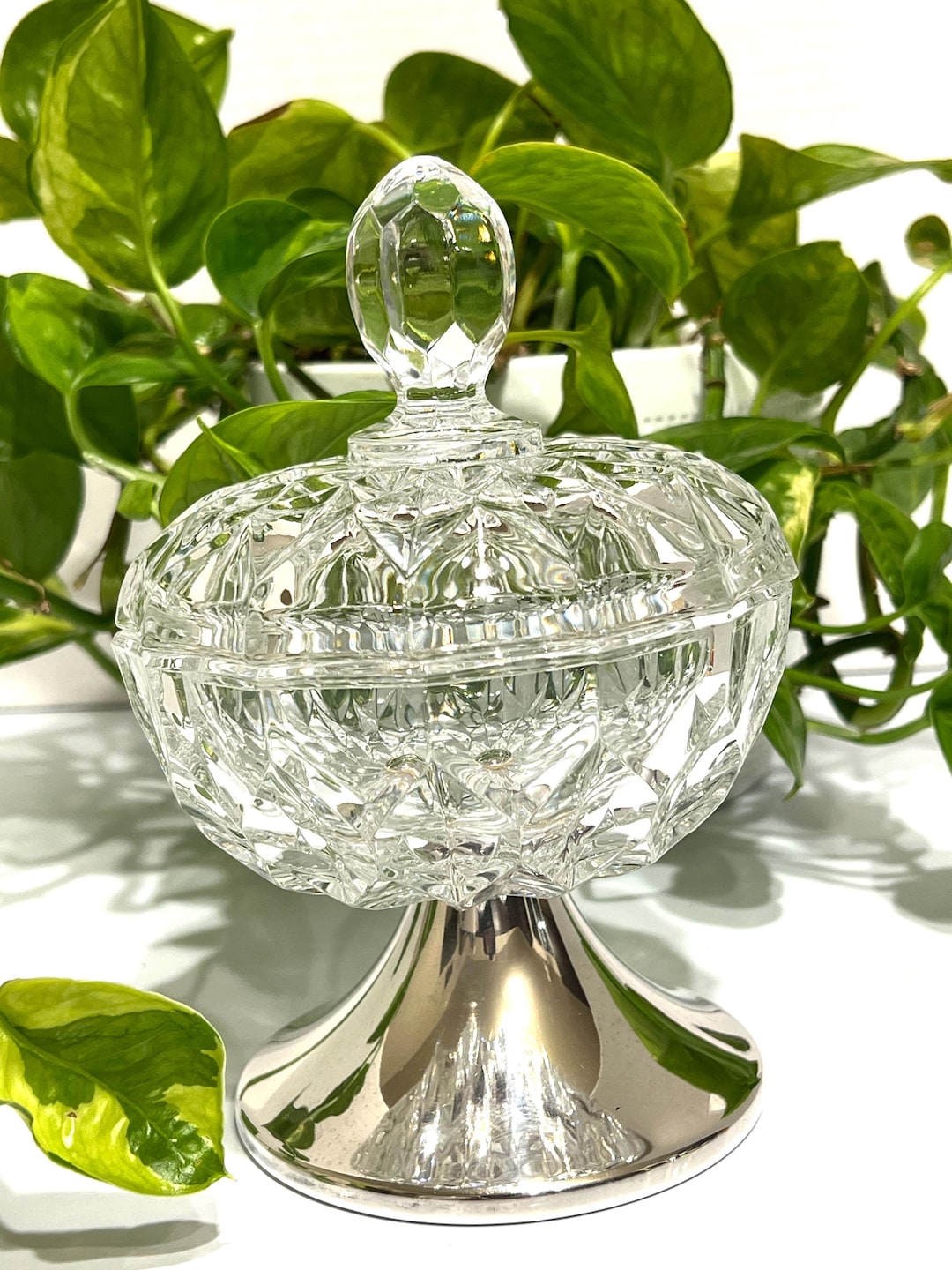 Candy Dish With Lid Cut Crystal Bowl Wallace Silversmith 9123 Vintage ...