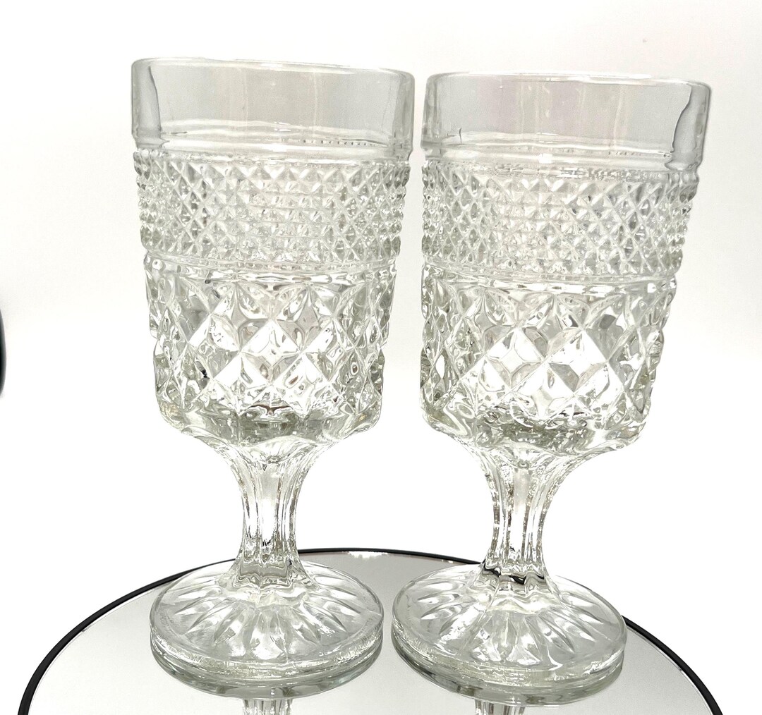Retro Anchor Hocking Wexford Crystal Water Goblets Glasses - Vintage ...