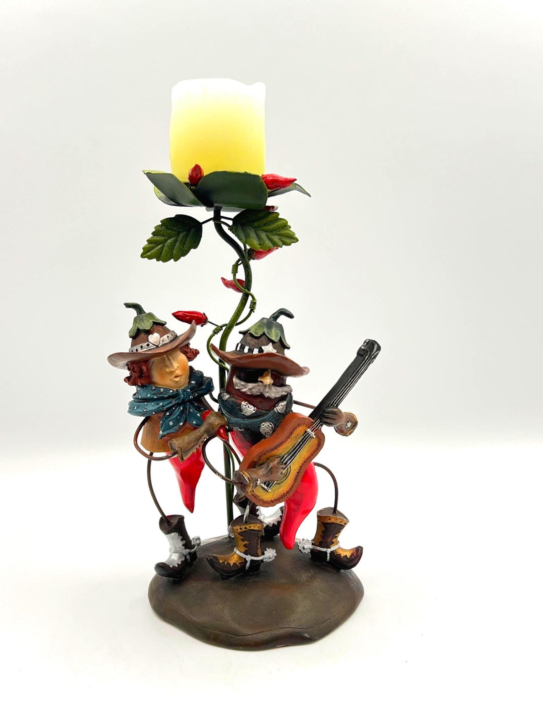 Vintage Southwest Mariachi Chili Pepper Musicians Tea Light Holder With ...