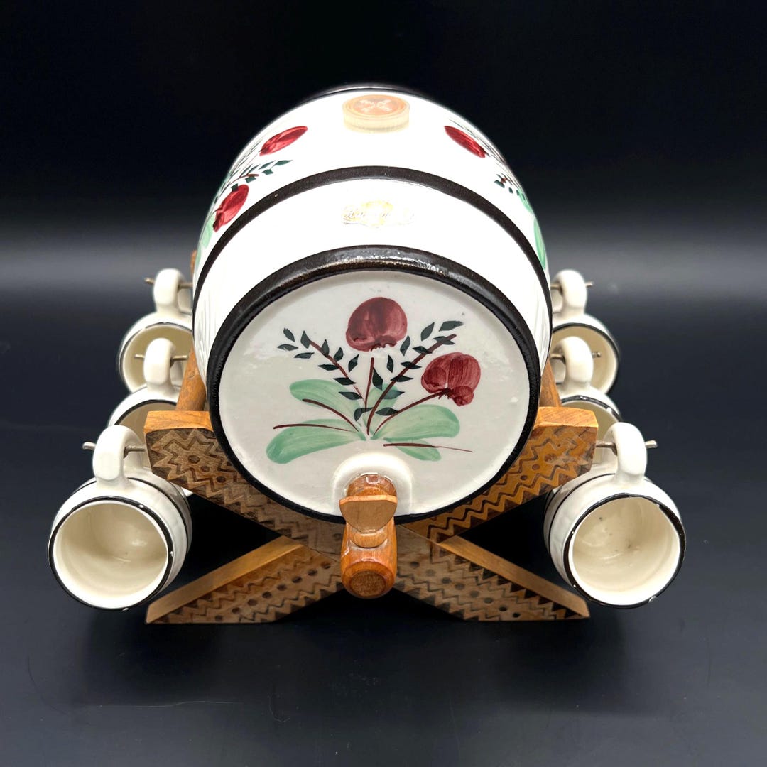 Vintage West German Barrel Devanter Ser - Handerbelt Keg With 6 Cups ...
