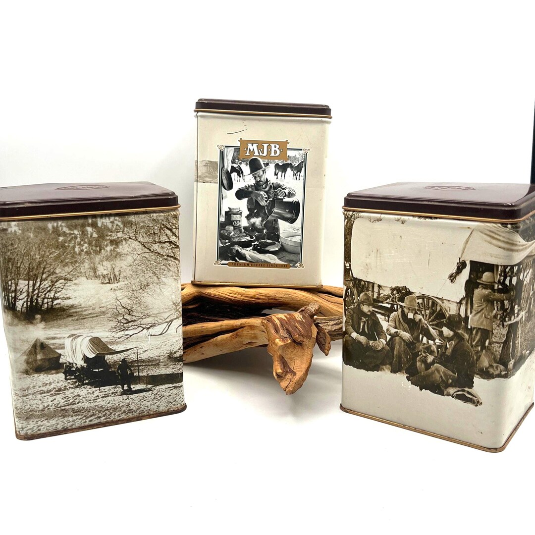 Vintage Western MJB Coffee Tins: Rustic Cowboy Campfire Collectibles ...