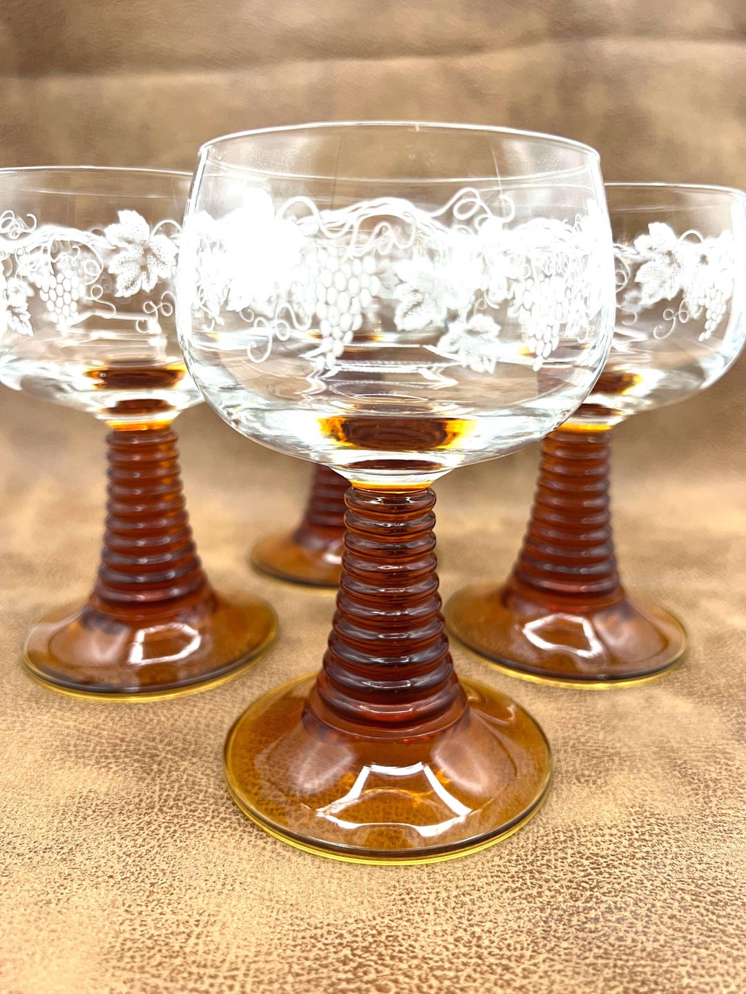 Vintage Cristal D'arques Amber Wine Goblets – Set of 4, Grape Vine - Etsy