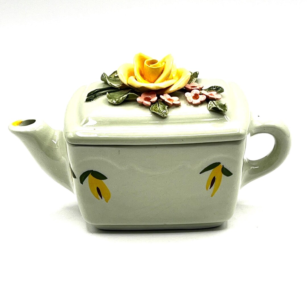 Vintage Sage Green Teapot With 3D Floral Lid - Elegant Gift ...