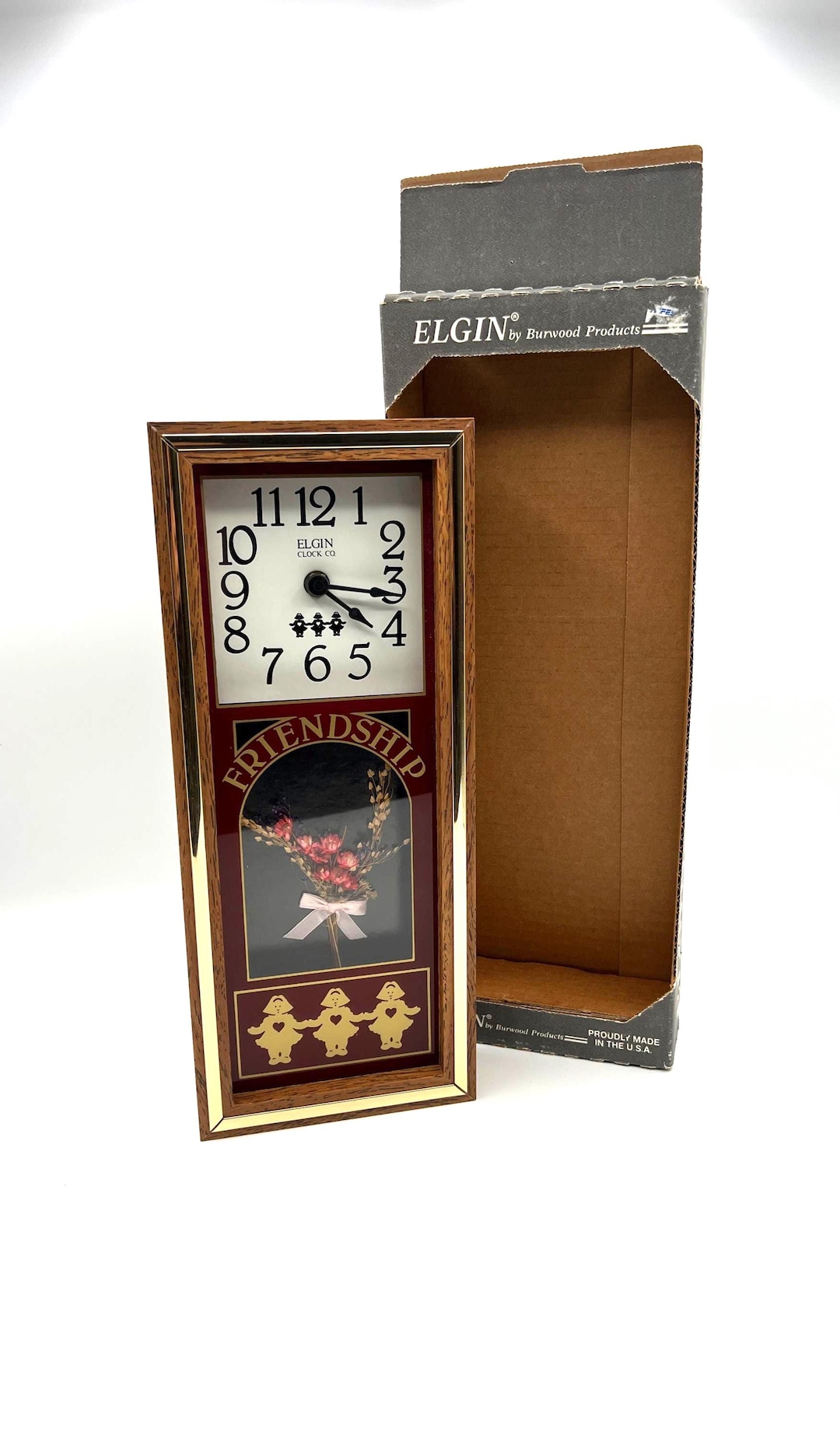 Vintage Elgin Friendship Shadow Box Clock NIB Christmas Gift Timepiece ...