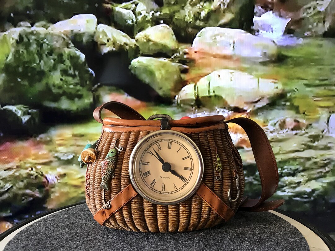 Vintage Trout Fishing Creel With Clock Ceramic Wicker Fishing Basket ...