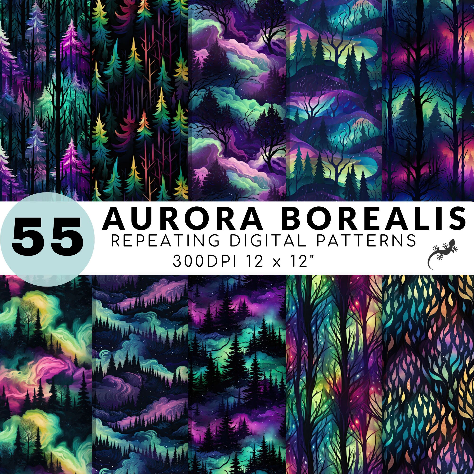 55 Aurora Borealis Seamless Pattern Bundle, Northern Lights Digital ...