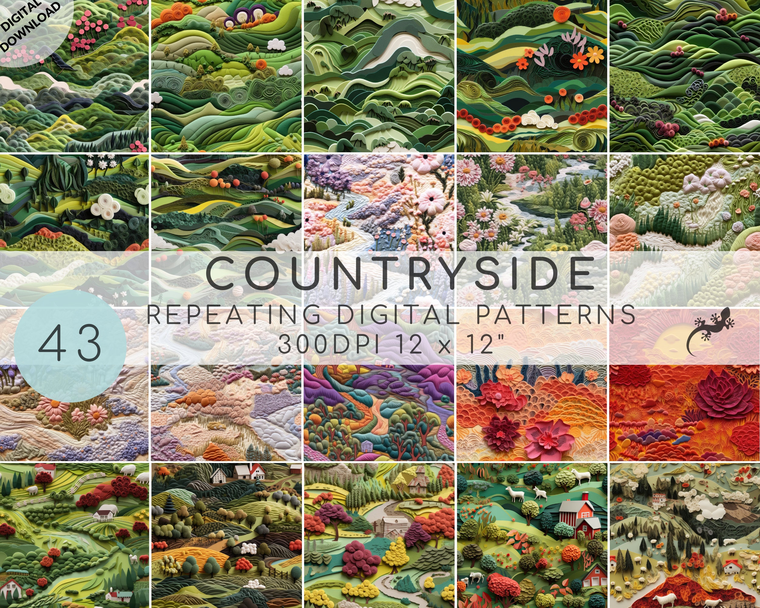 43 Countryside Landscape Seamless Pattern Bundle Farm Digital - Etsy