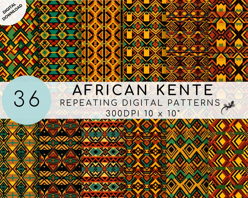 36 African Kente Inspired Seamless Digital Pattern Bundle, African ...