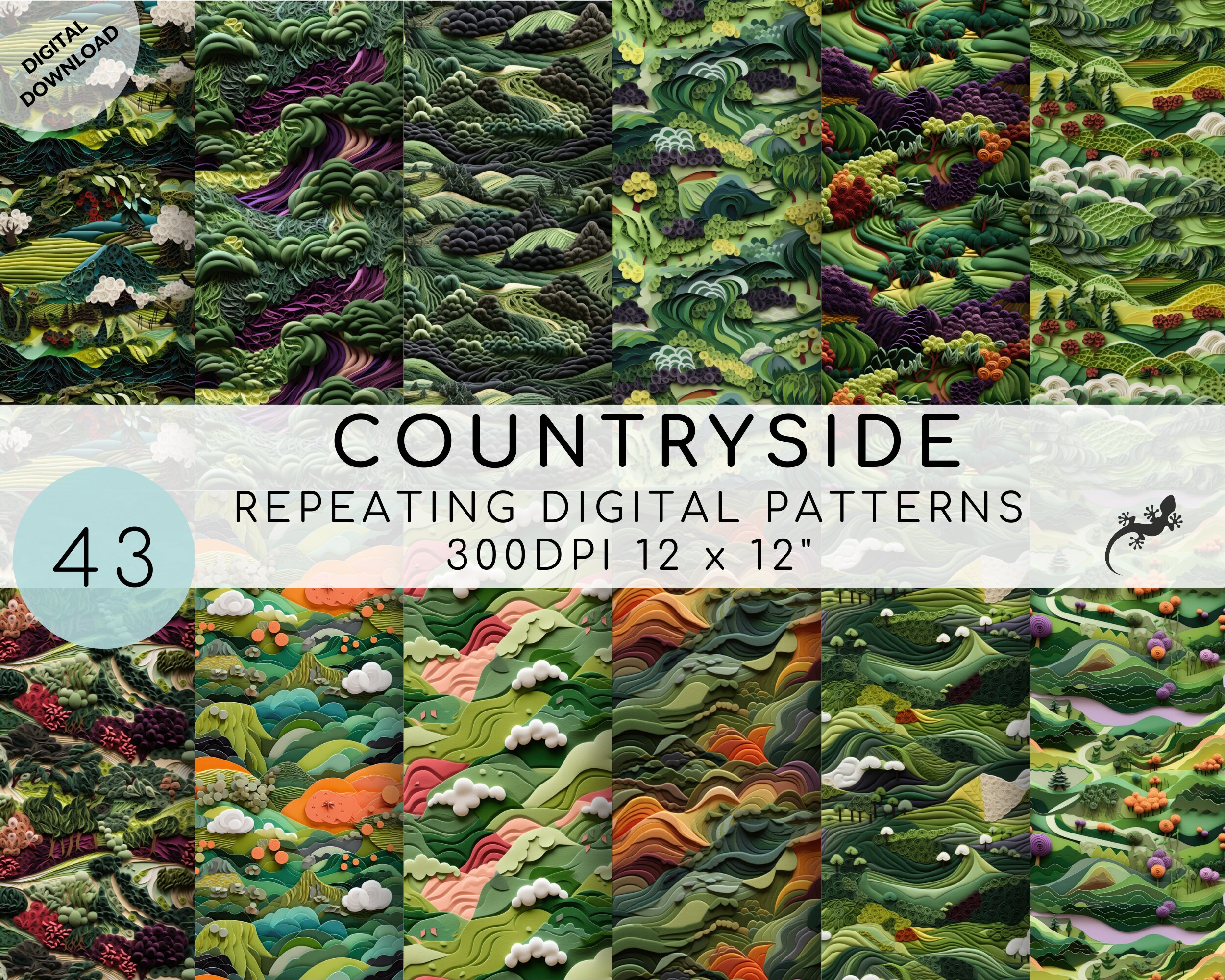 43 Countryside Landscape Seamless Pattern Bundle Farm Digital - Etsy