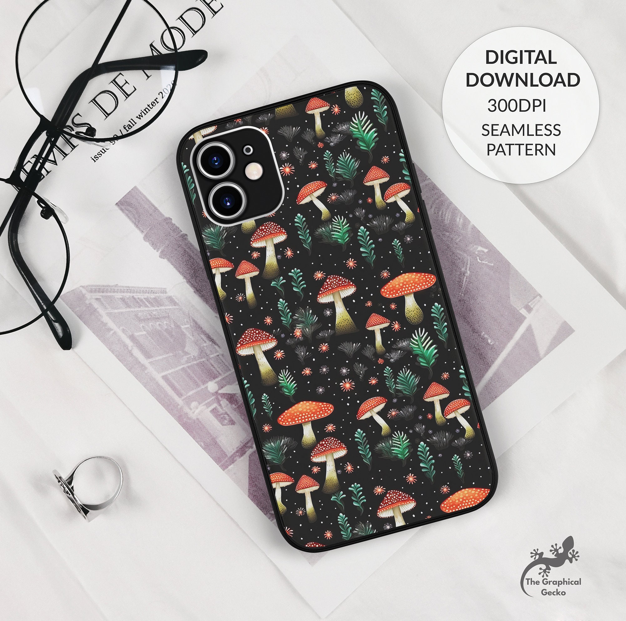 Seamless Digital Pattern, Winter Mushroom Digital Pattern, Mushroom ...