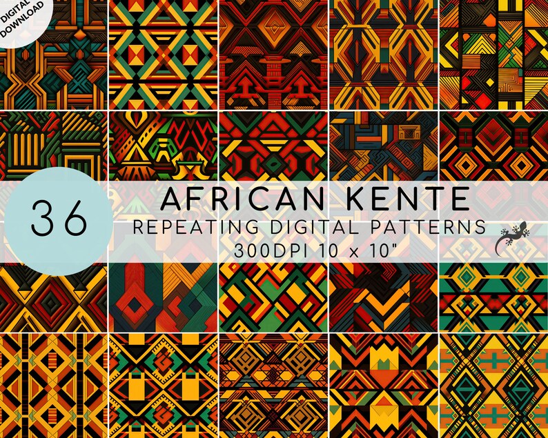 36 African Kente Inspired Seamless Digital Pattern Bundle, African ...