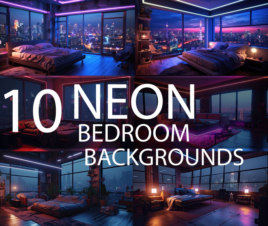 Neon Bedroom Vtuber Backgrounds Bundle, Stream Backgrounds, Twitch ...