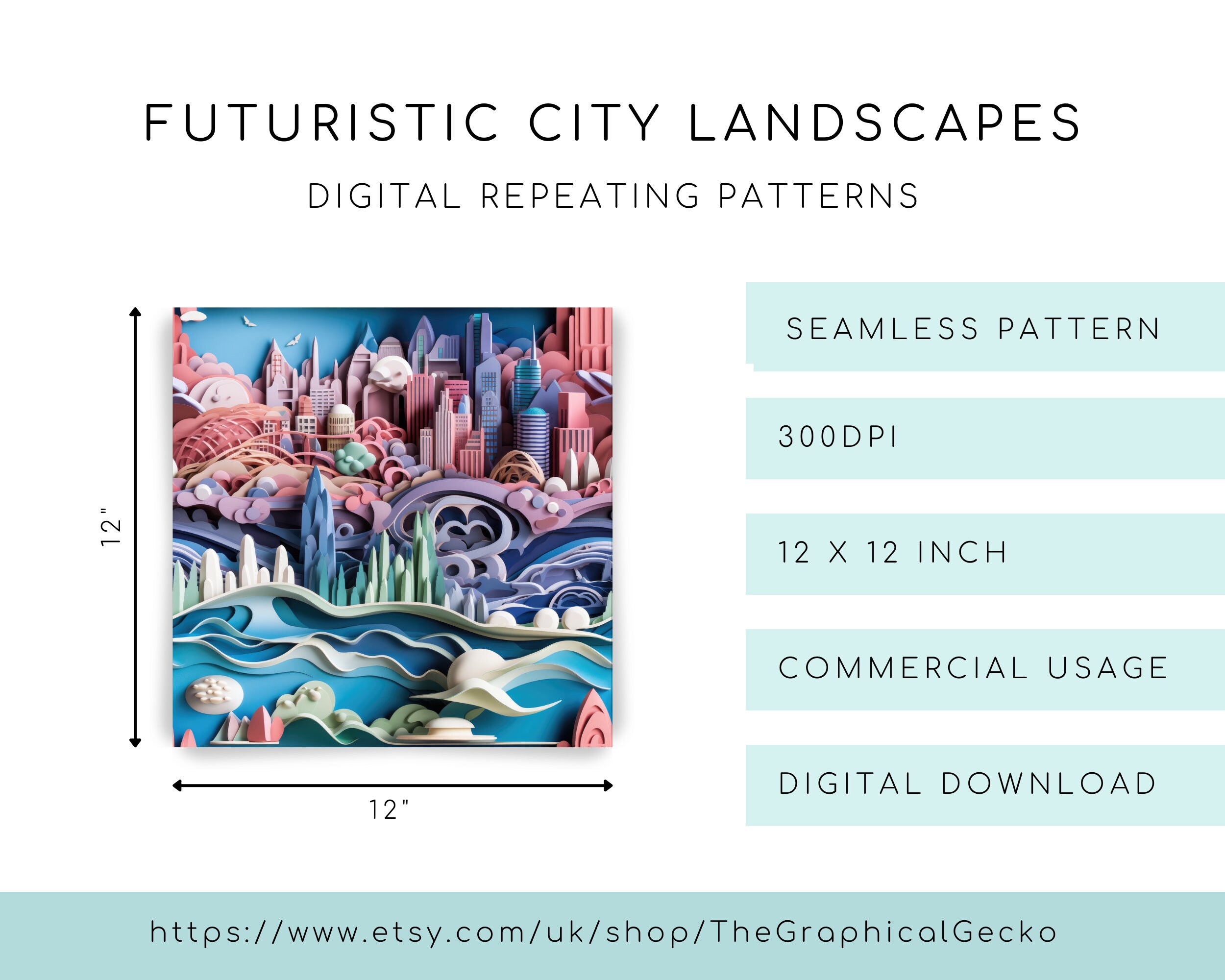 18 Futuristic Cities Seamless Pattern Bundle, Sci-fi Digital Paper ...