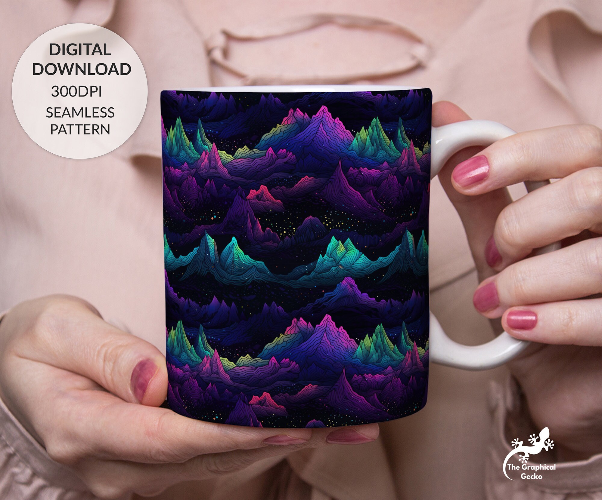 Seamless Digital Pattern, Mountain Landscape Seamless Pattern, Aurora ...